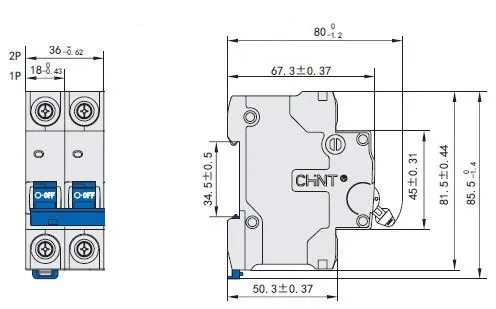 کلید مینیاتوری 6KA دو پل 25 آمپر NB7 چینت - کوشانیک